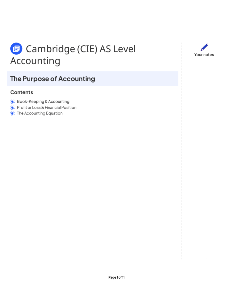 Cambridge AS Level Accounting: Revision Notes