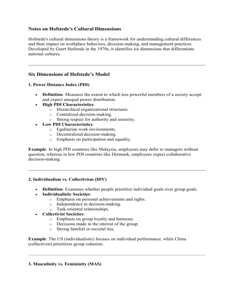 Hofstede's Cultural Dimensions: Understanding Cultural Differences