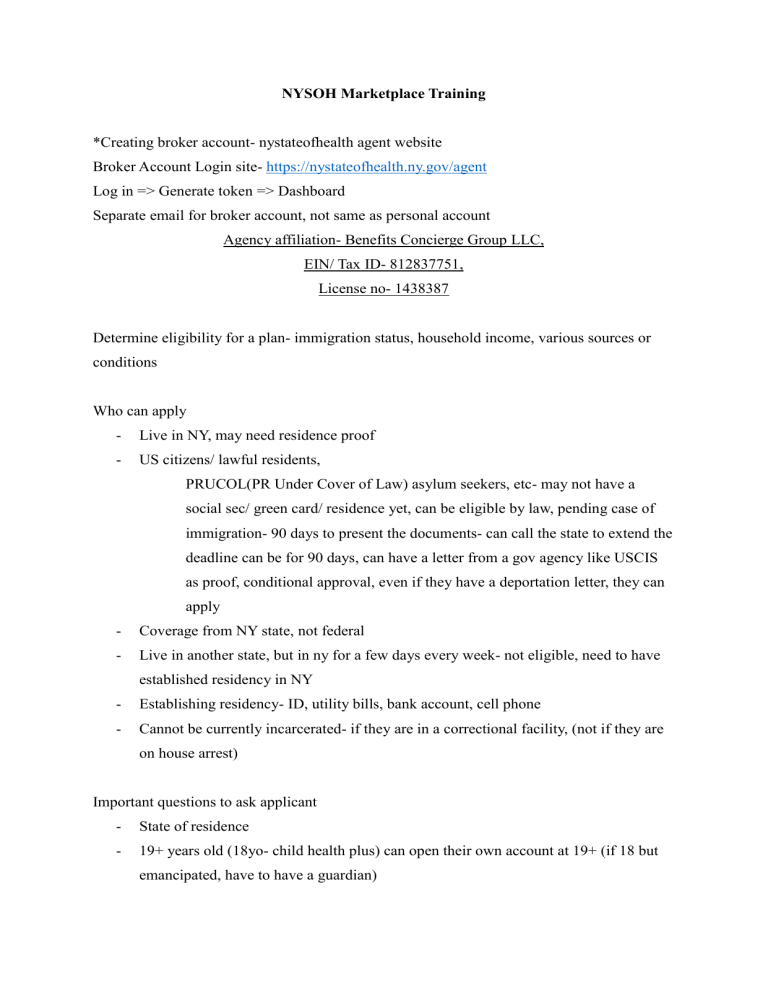 NYSOH Marketplace Broker Training: Account & Eligibility