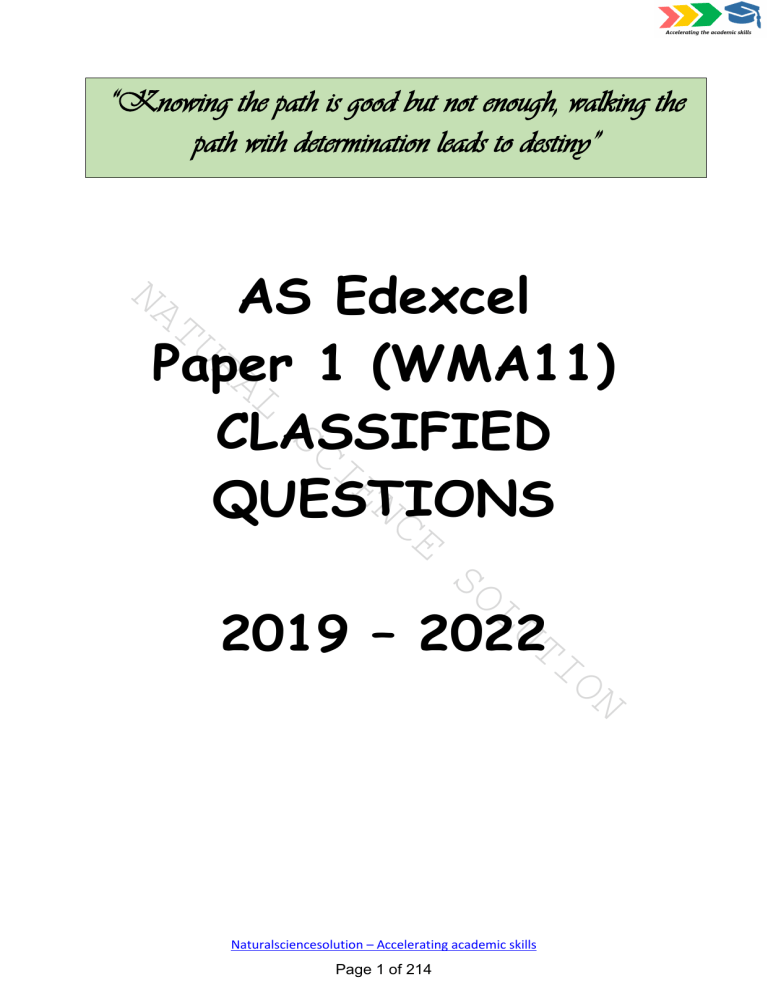 Edexcel AS Maths Paper 1 (WMA11) klassifitseeritud küsimused 2019-2022
