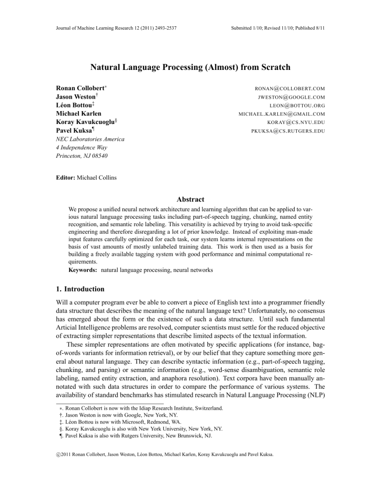 NLP from Scratch: Neural Networks for Language Processing