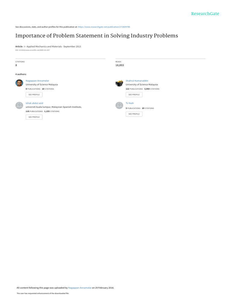 Problem Statement Importance in Industry Problem Solving