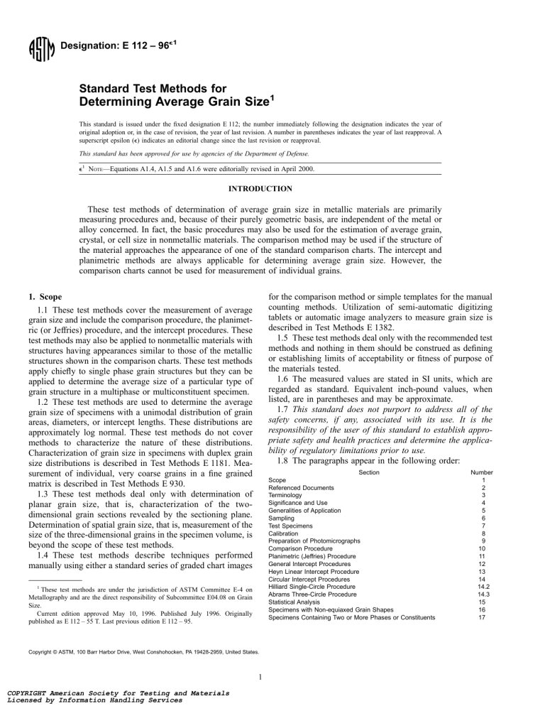 Grain Size Determination: ASTM E 112 Standard