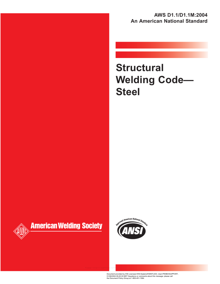 AWS D1.1 Structural Welding Code - Steel (2004)