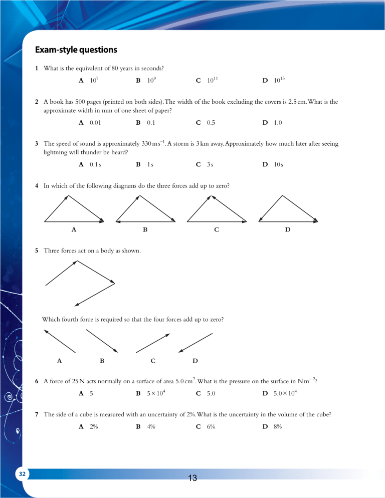 Physics Exam Questions: Measurements, Uncertainties & Forces
