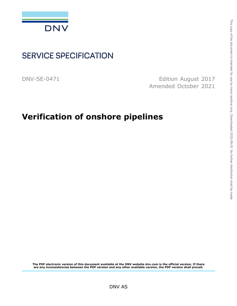 Onshore Pipeline Verification: DNV Service Specification