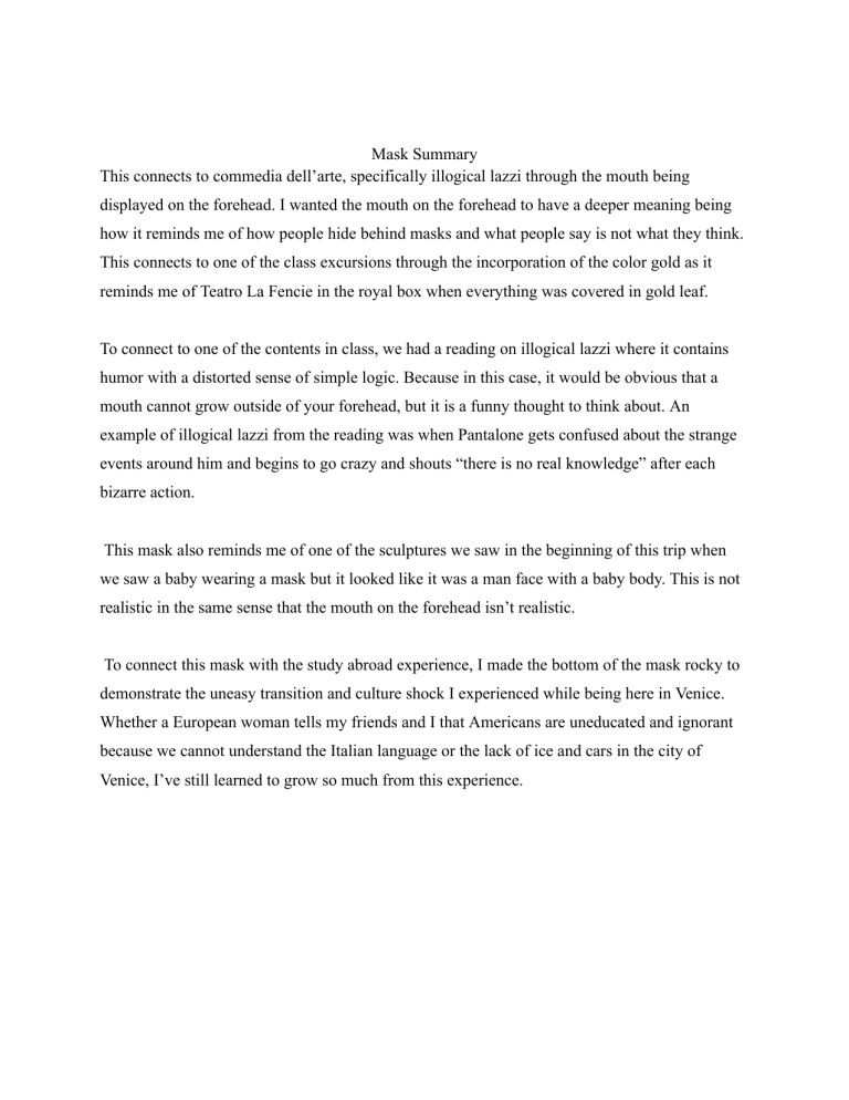 Mask Summary: Commedia dell'arte, Illogical Lazzi & Study Abroad Reflection
