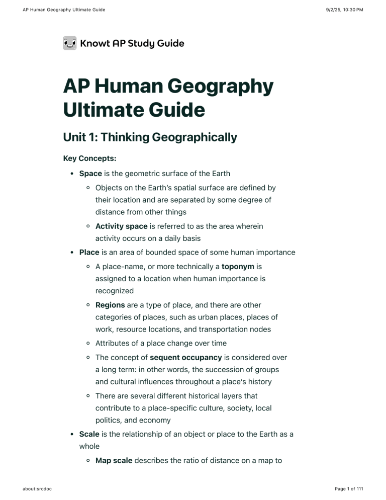 AP Human Geography Ultimate Guide: Unit 1 Study