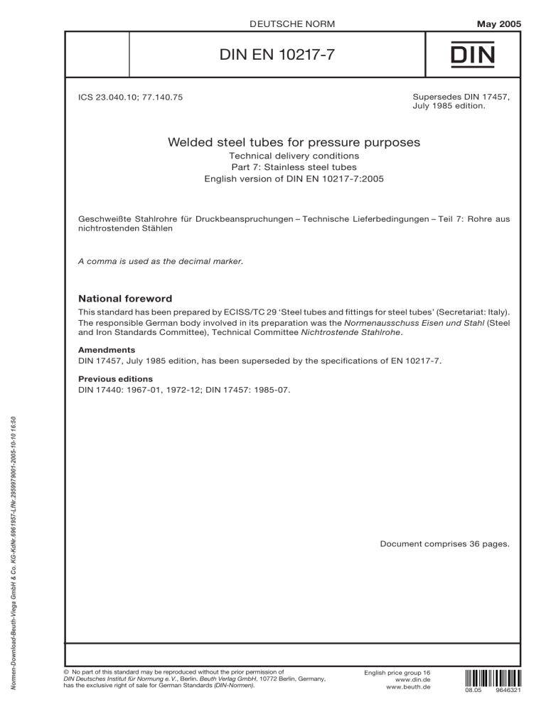 EN 10217-7: Welded Stainless Steel Tubes Standard