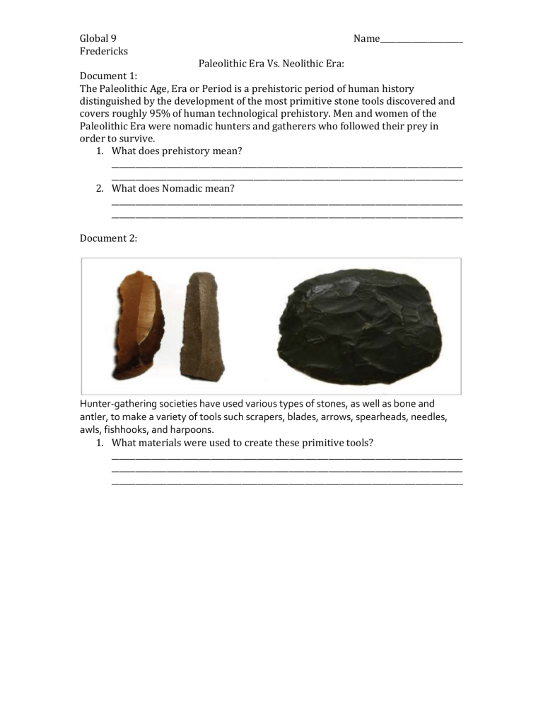 Paleolithic vs. Neolithic Era Worksheet: Hunter-Gatherers to Farmers