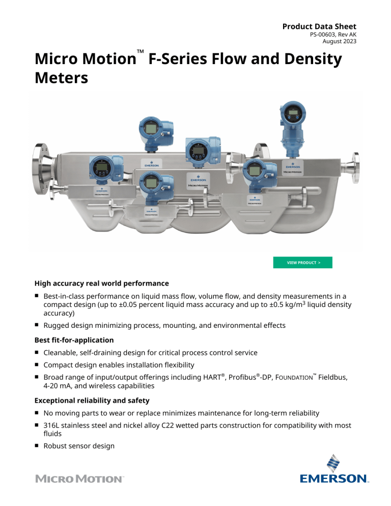 Micro Motion F-Series Flow & Density Meters Data Sheet