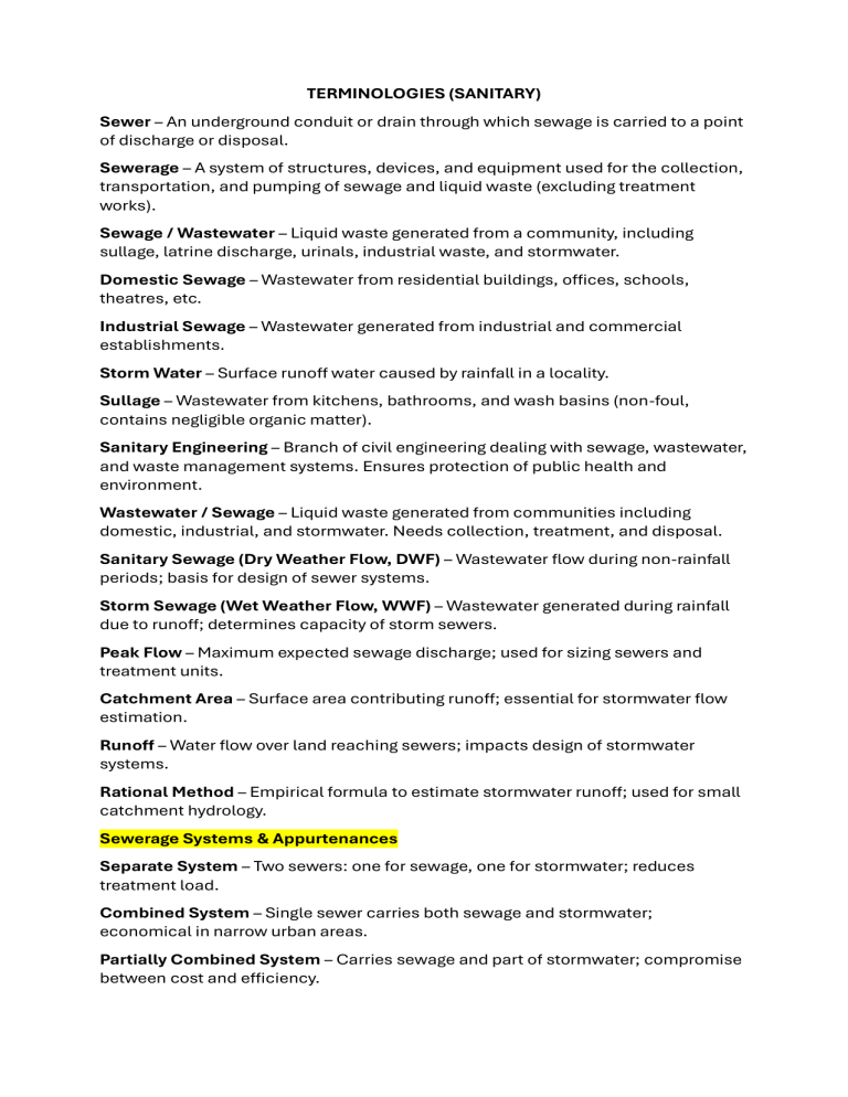 Sanitary Engineering Terminologies: Wastewater & Waste Management Glossary