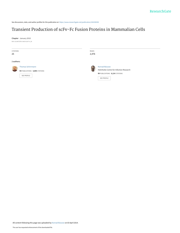Transient Production of scFv-Fc Fusion Proteins in Mammalian Cells