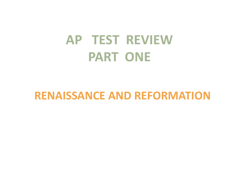 AP Test Review: Renaissance & Reformation History Study Guide