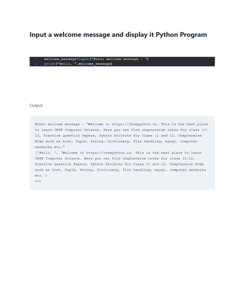 Python Welcome Message Program