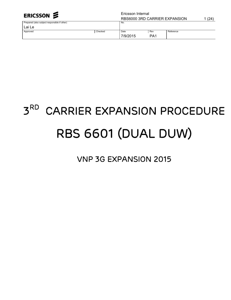 RBS6601 3rd Carrier Expansion Procedure (Dual DUW)