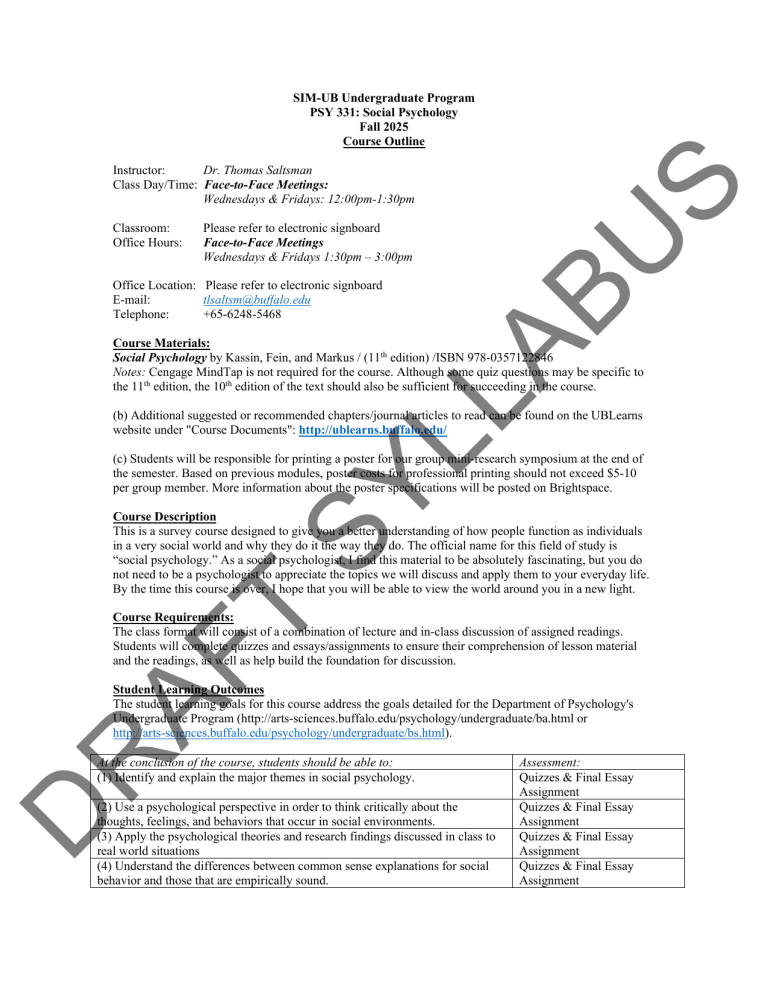 Social Psychology Course Outline - Fall 2025