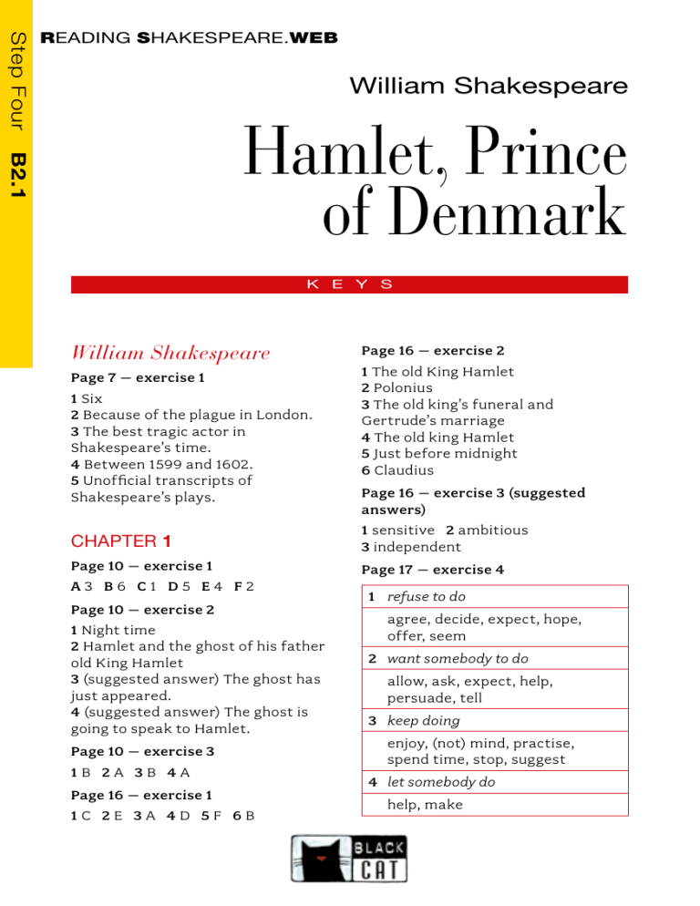 Hamlet, Prince of Denmark Keys - William Shakespeare Study Guide