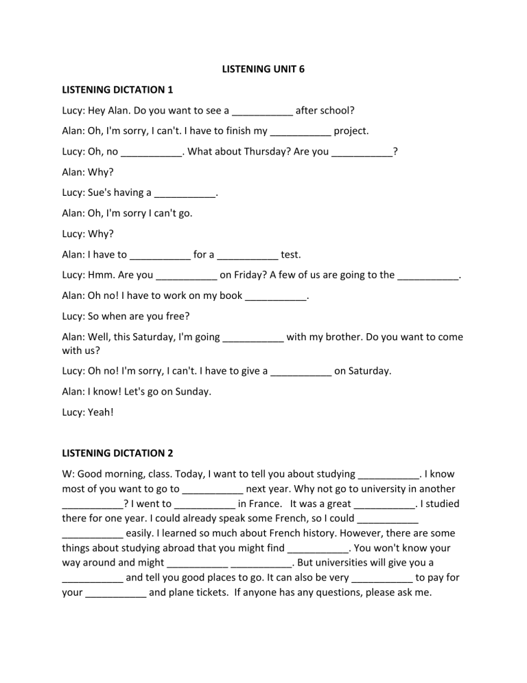 Listening Unit 6: Education - English Dictation & Comprehension