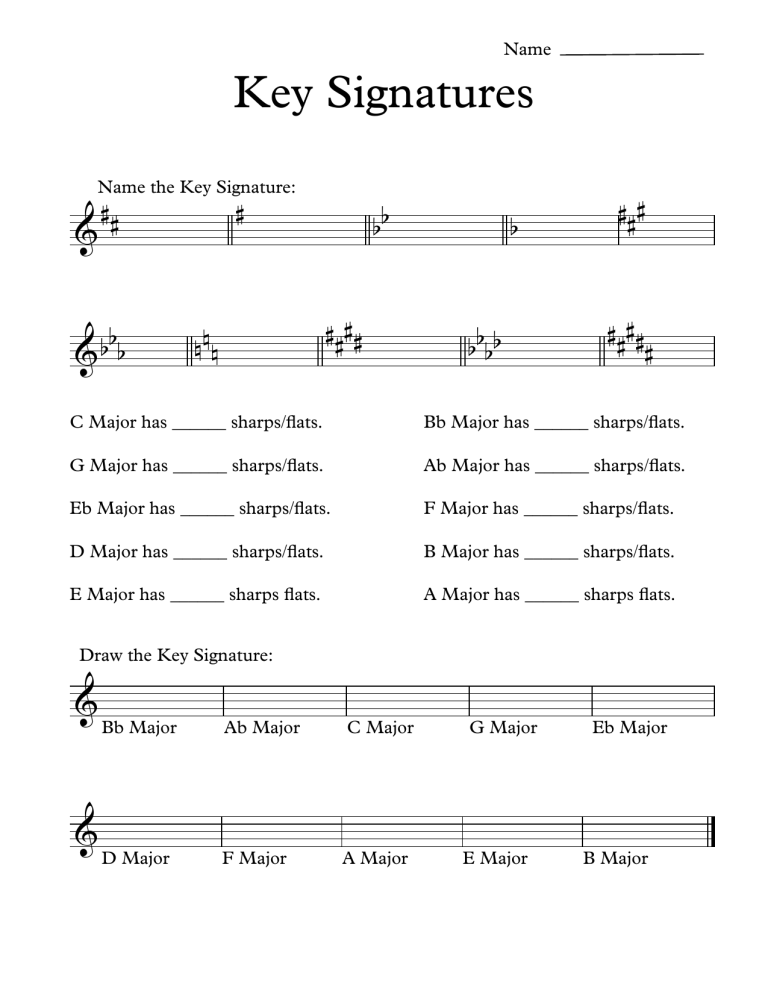 Key Signatures Worksheet: Music Theory Practice