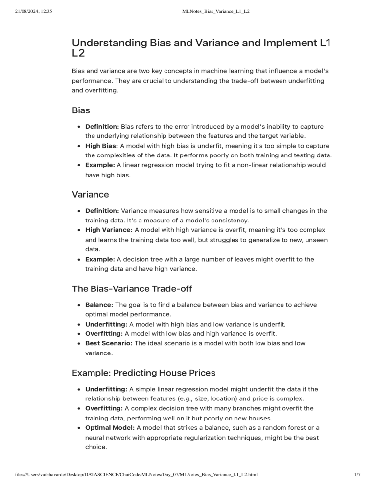 Bias, Variance, L1 & L2 Regularization in Machine Learning