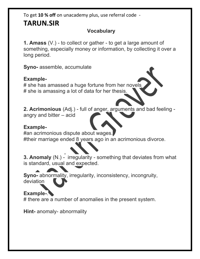 English Vocabulary List: Definitions & Examples