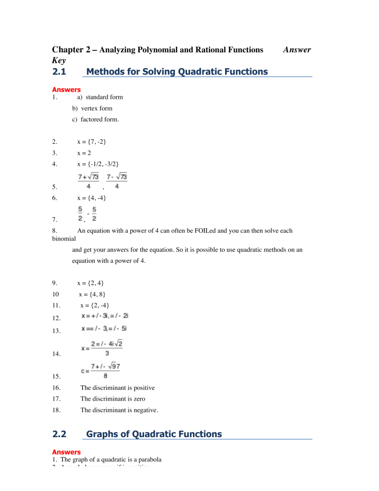 Polynomial & Rational Functions: Answer Key for Math Analysis
