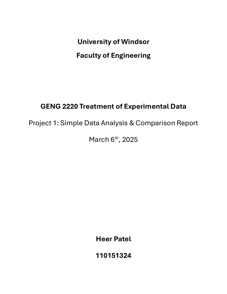 Data Analysis Project Report: Engineering Statistics