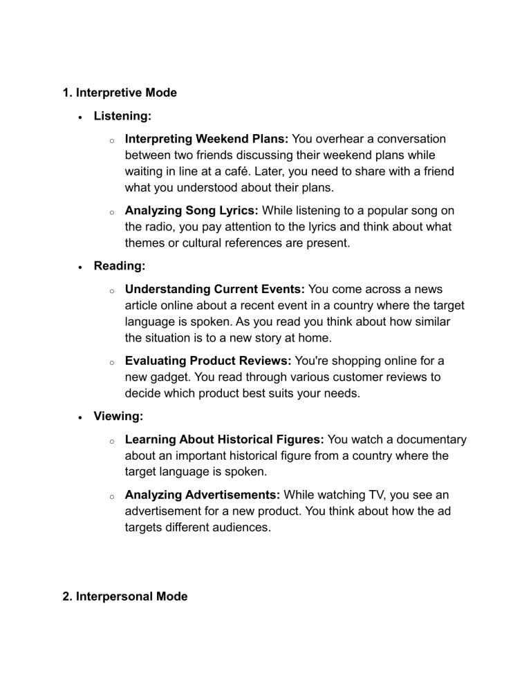 Communicative Modes: Interpretive, Interpersonal, Presentational ...