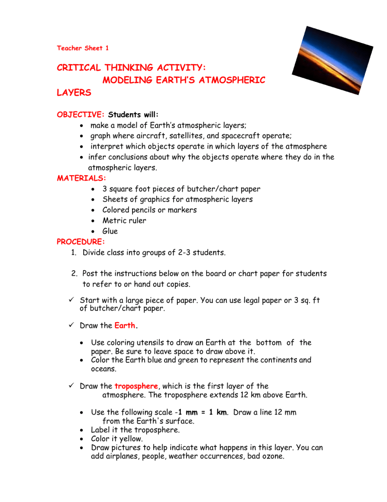 Earth's Atmospheric Layers Model Activity