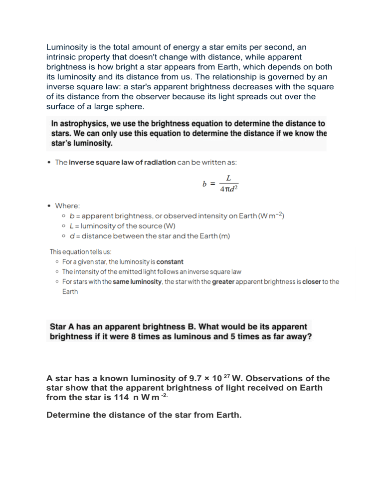 Stellar Luminosity, Brightness, and Radiation Laws Explained