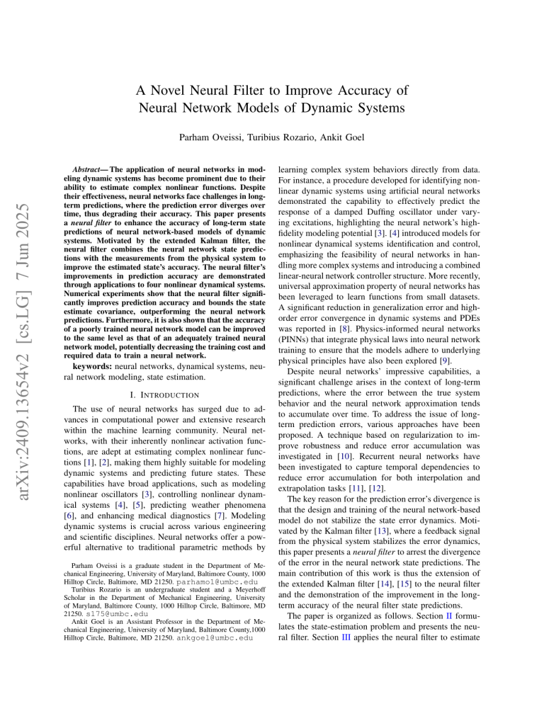 Neural Filter for Improved Accuracy in Neural Network Dynamic System Models