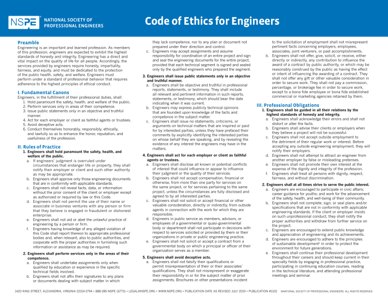 Code of Ethics for Engineers