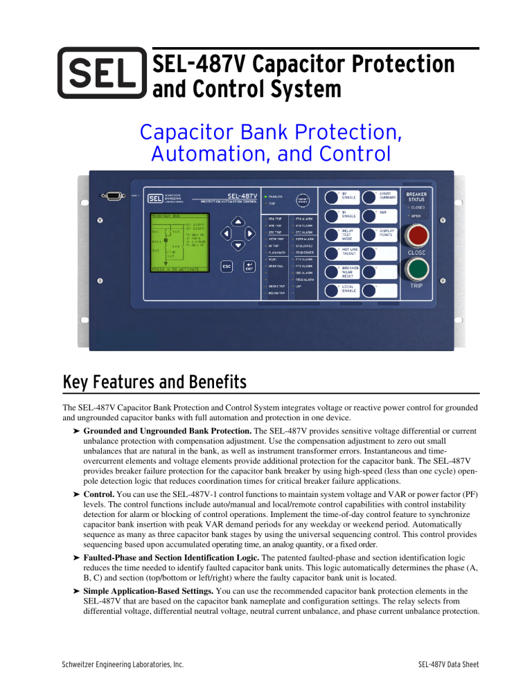 SEL-487V Capacitor Protection & Control System Data Sheet