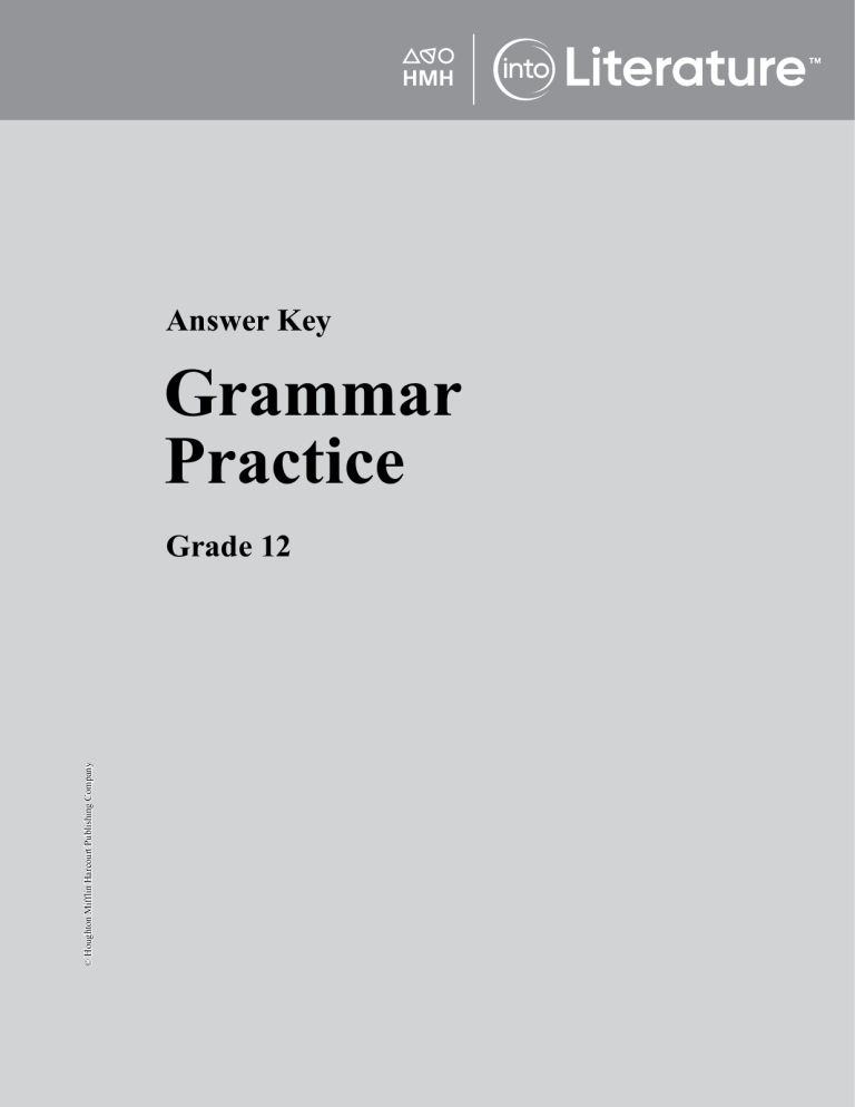 Grammar Practice Grade 12 Answer Key - Parts of Speech & Sentences