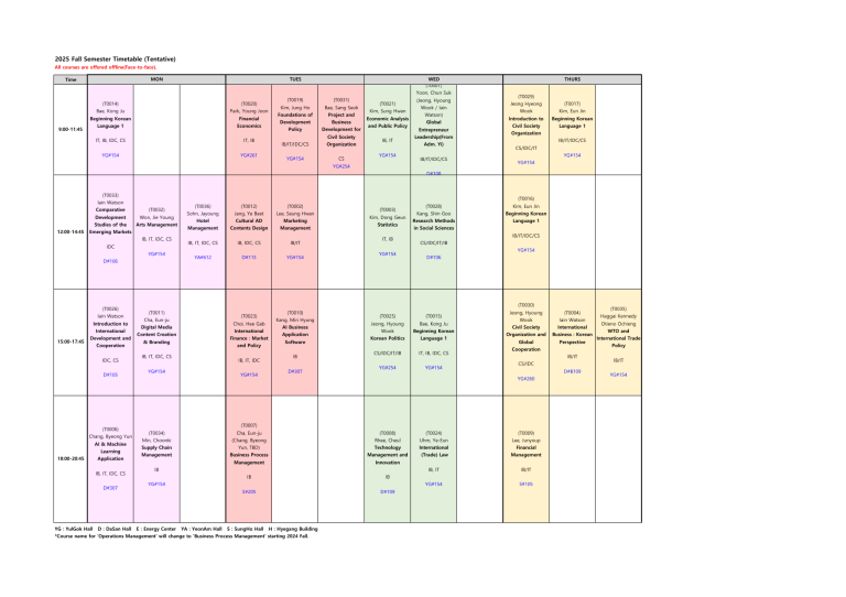 2025 Fall Semester Timetable