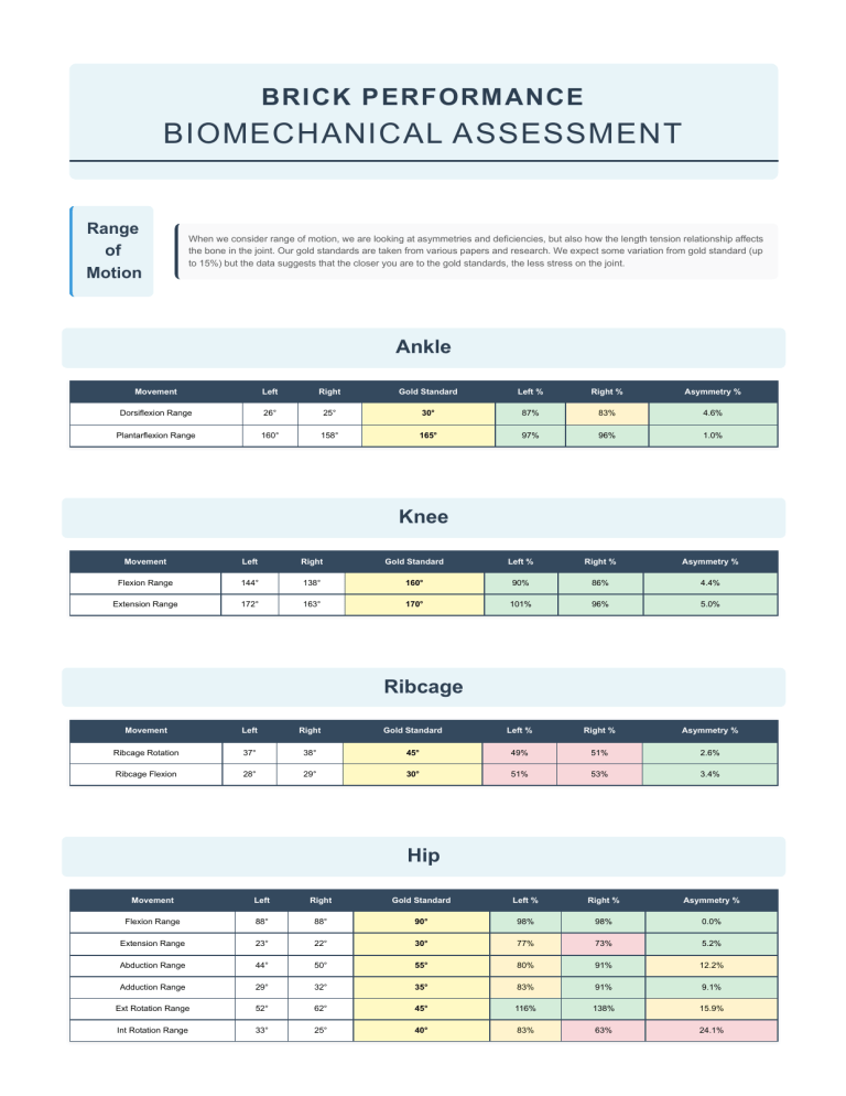 Biomechanical Assessment Report: Range of Motion & Force