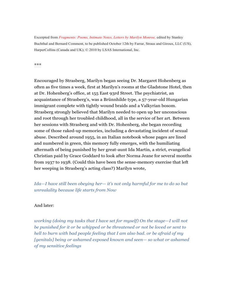 Marilyn Monroe: Fragments - Psychoanalysis & Personal Reflections