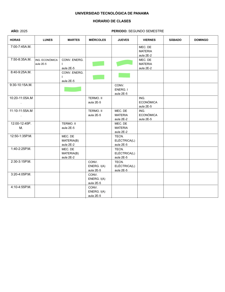 UTP Class Schedule - 2025 Second Semester