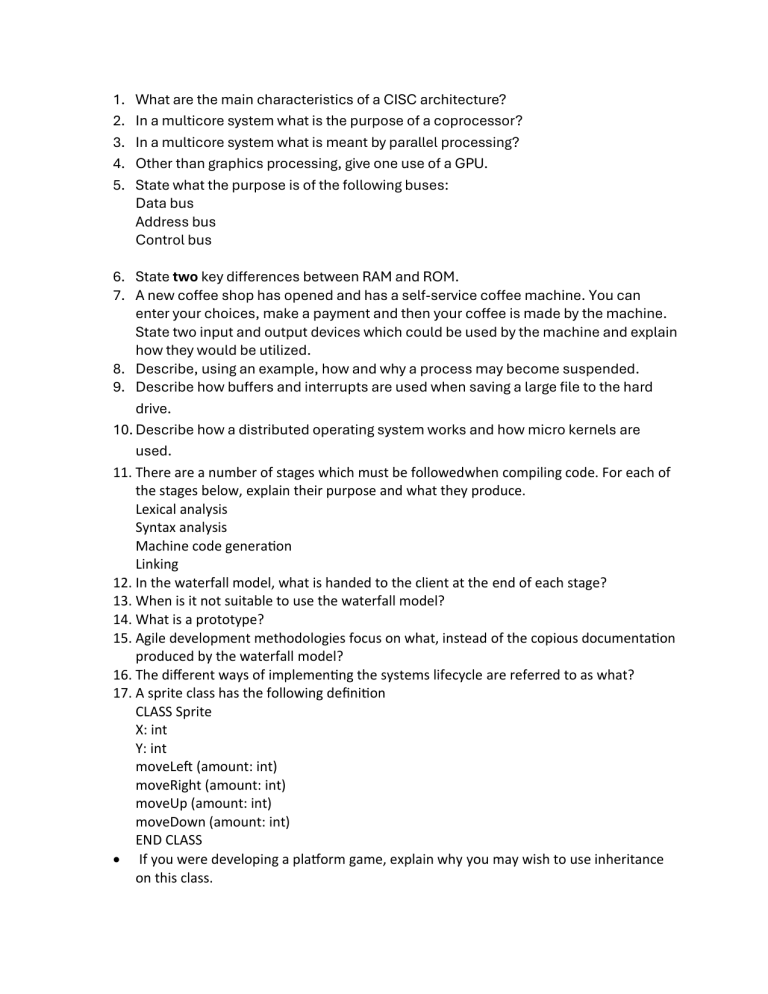Computer Science Questions: Architecture, OS, Software Dev, Programming