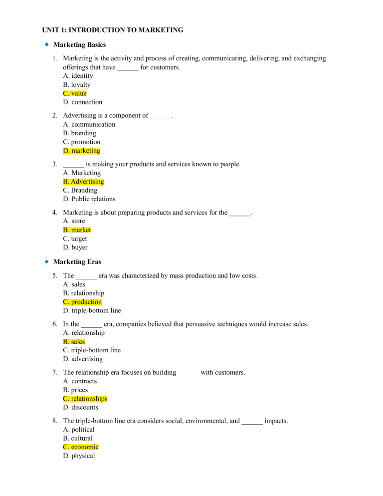 Marketing Basics & Strategy: MCQs for Market Environment & Segmentation