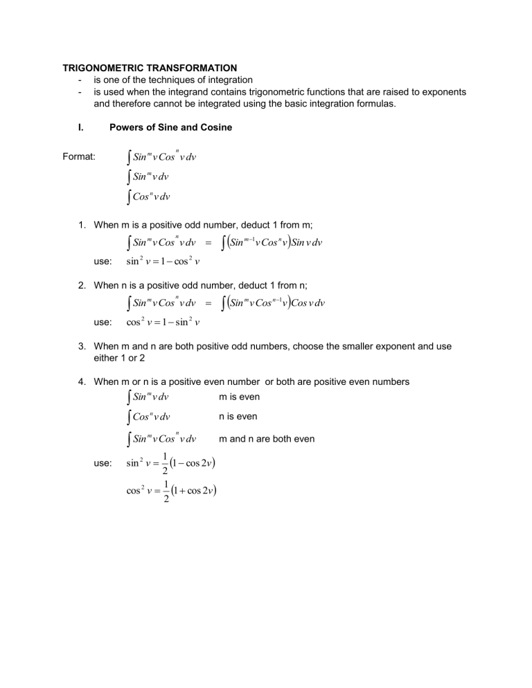 Trigonometric Transformation Integration Techniques