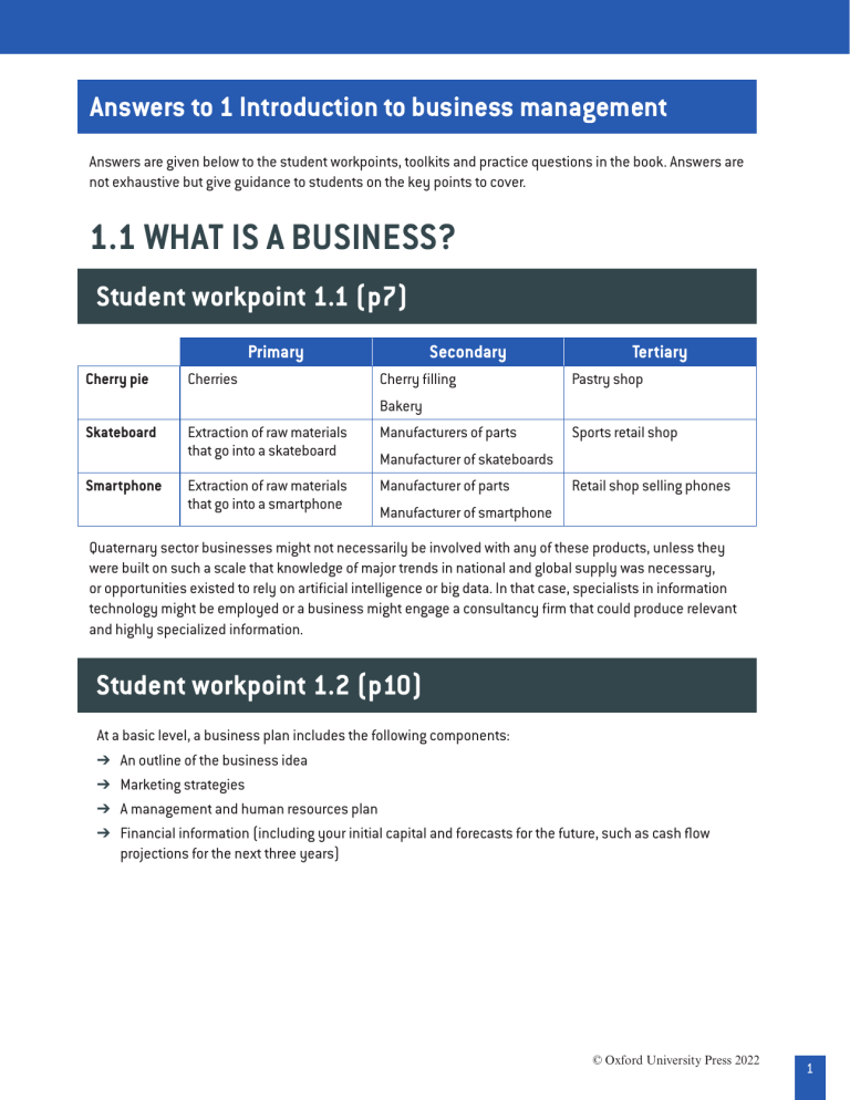 IB Business Management: Answer Key - Introduction