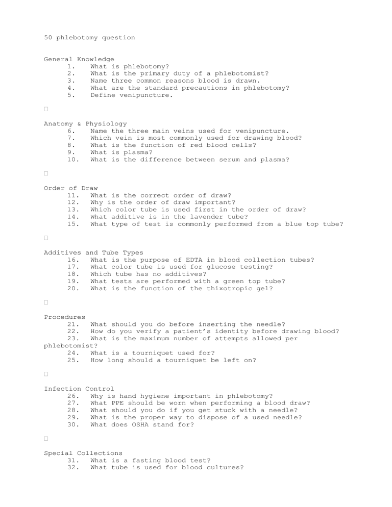 50 Phlebotomy Questions: Study Guide & Practice Test