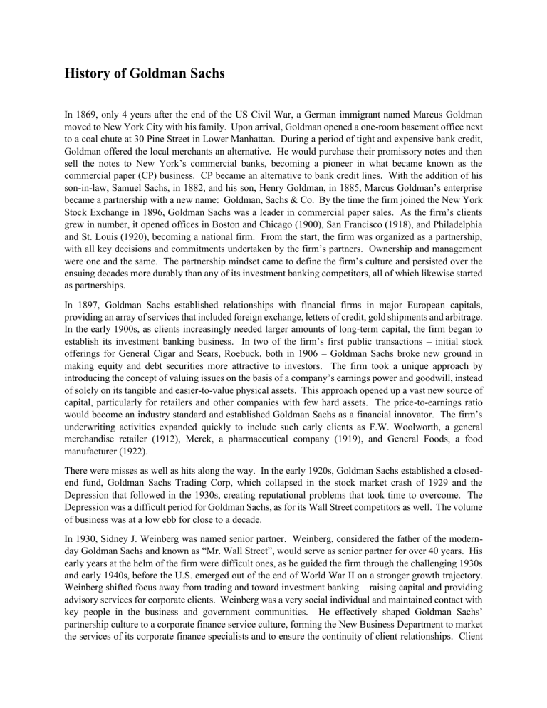History of Goldman Sachs: From 1869 Founding to Global Finance Leader