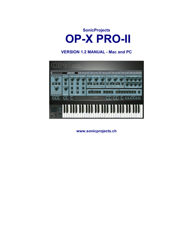 OP-X PRO-II 1.2 Manual - Mac/PC Software Synthesizer Guide