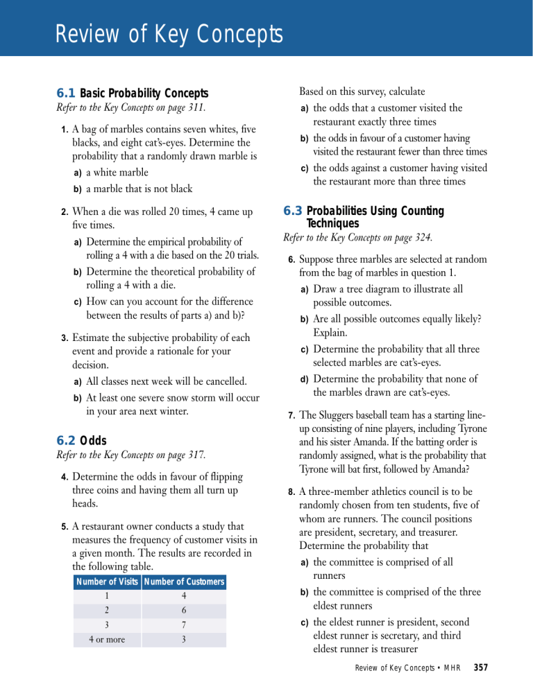 Probability Key Concepts Review: Math Problems & Techniques