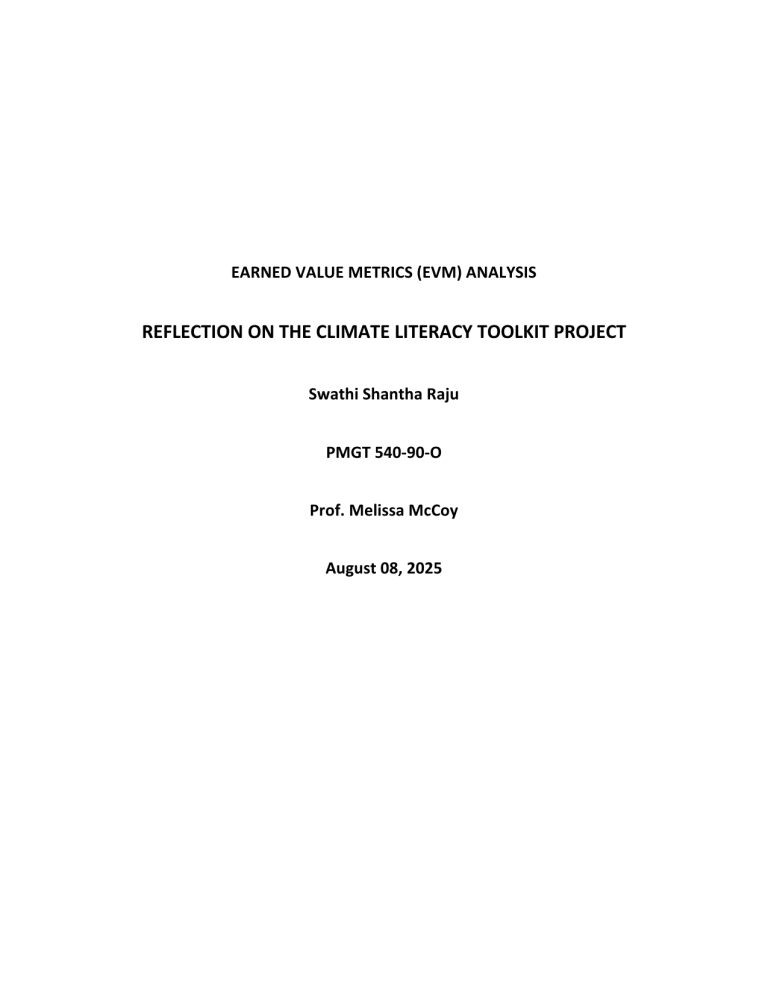 EVM Analysis: Climate Literacy Toolkit Project Reflection & Performance