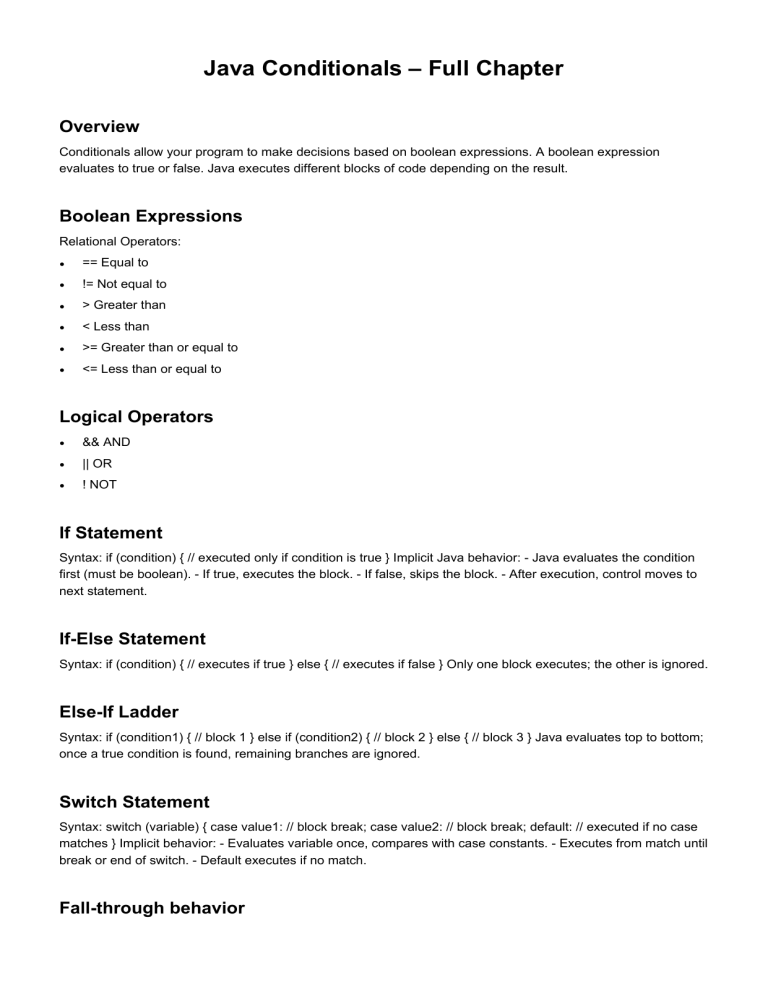 Java Conditionals: If/Else, Switch Statements, Ternary Operator