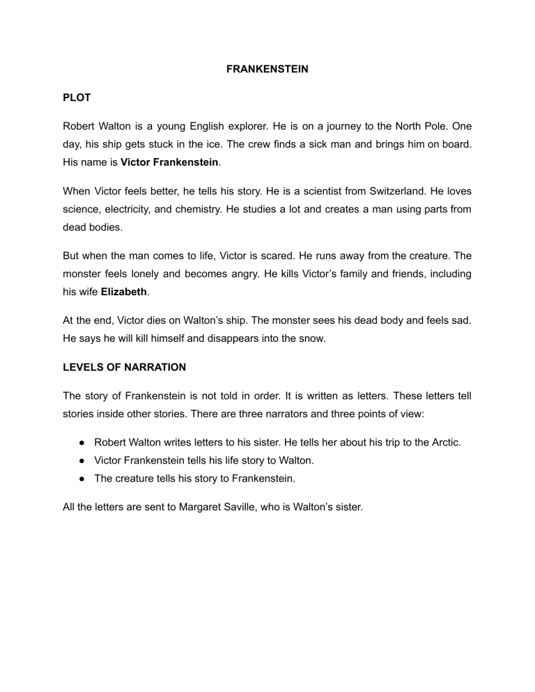 Frankenstein Plot & Narration Summary